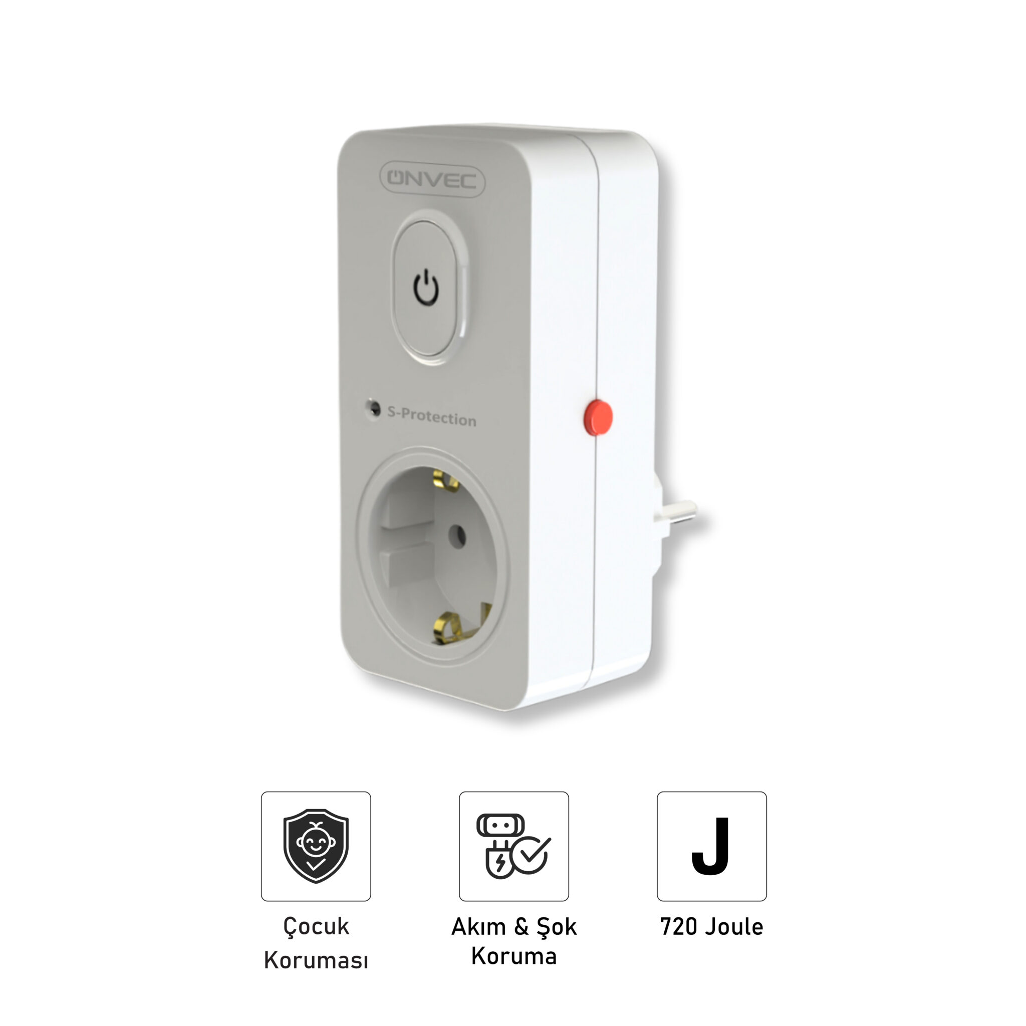 Onvec Basic Anahtarlı Akım ve Şok Korumalı Priz 720 Joule